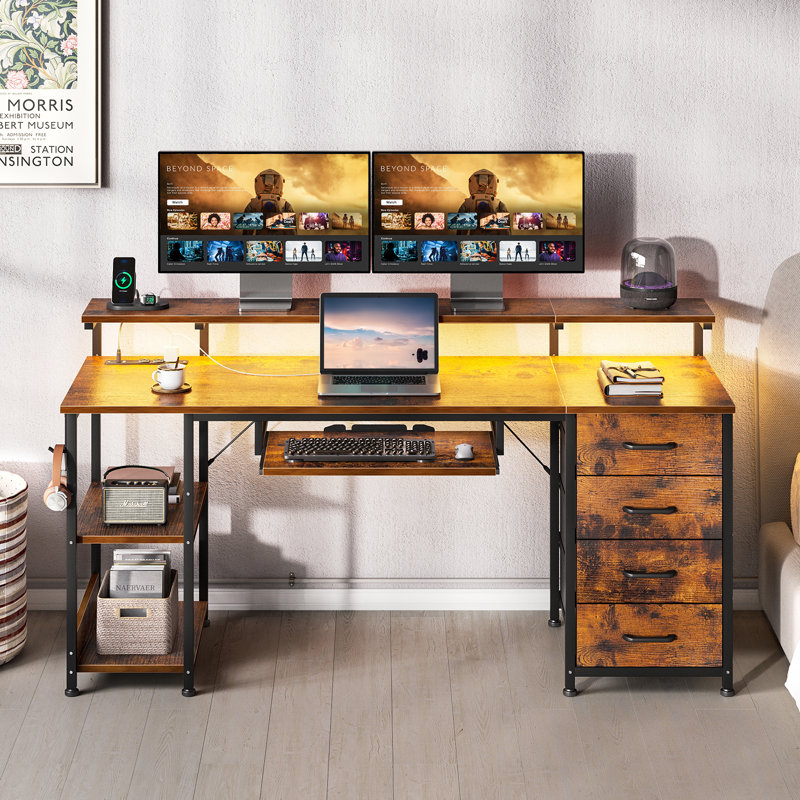 Gaming desk with keyboard drawer store